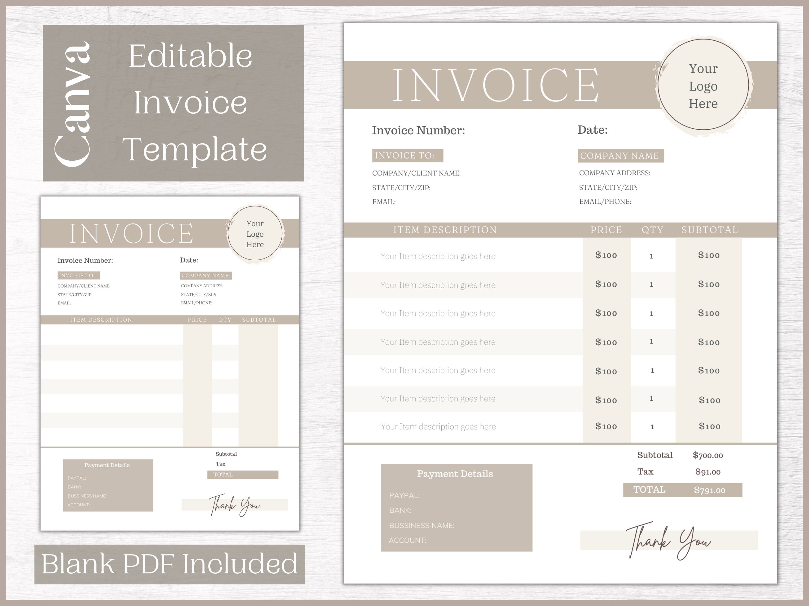Editable Canva Invoice Template | Printable Order Form Template |small ...