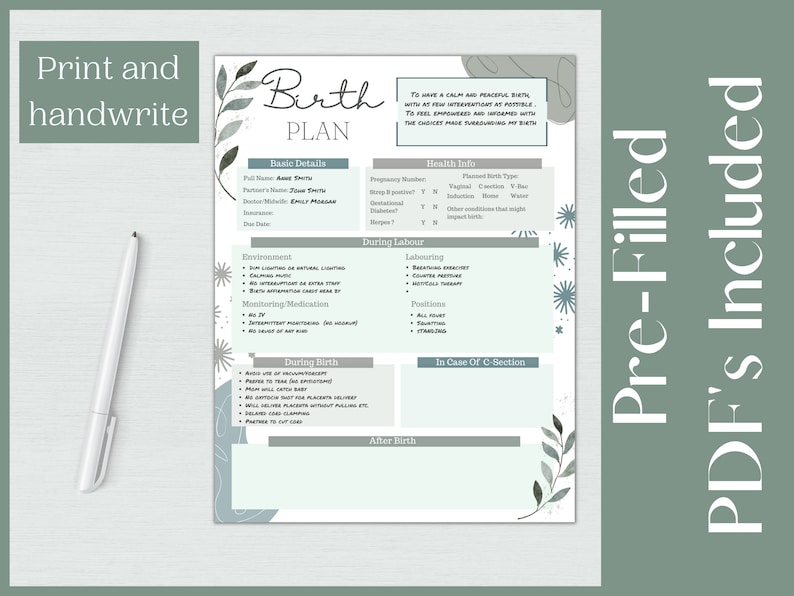Editable Birth Plan Template Printable Birthing Plan - Etsy Australia