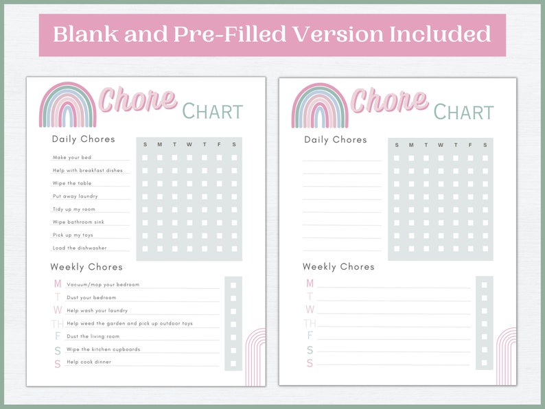 Editable Chore Chart for Kids Printable Kids Chore Chart Responsibility ...