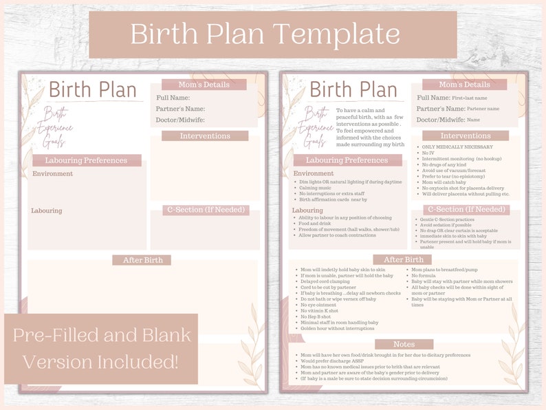 Editable Birth Plan Template and Hospital Bag Checklist Bundle - Etsy