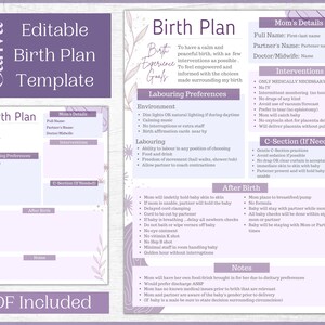 Editable Birth Plan Template Printable Birthing Plan - Etsy
