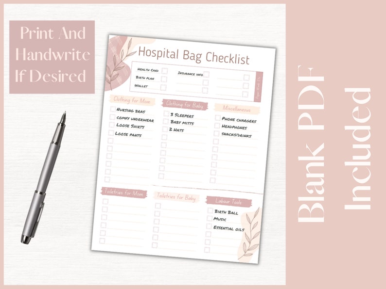 Hospital Bag Packing List | Editable Hospital Bag Packing Checklist ...