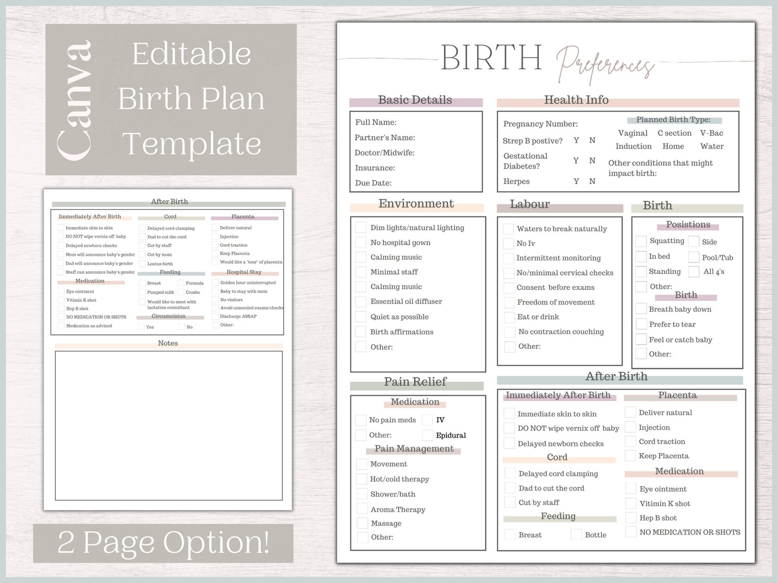 Editable Birth Plan Template |printable Birth Plan and Checklist - Etsy