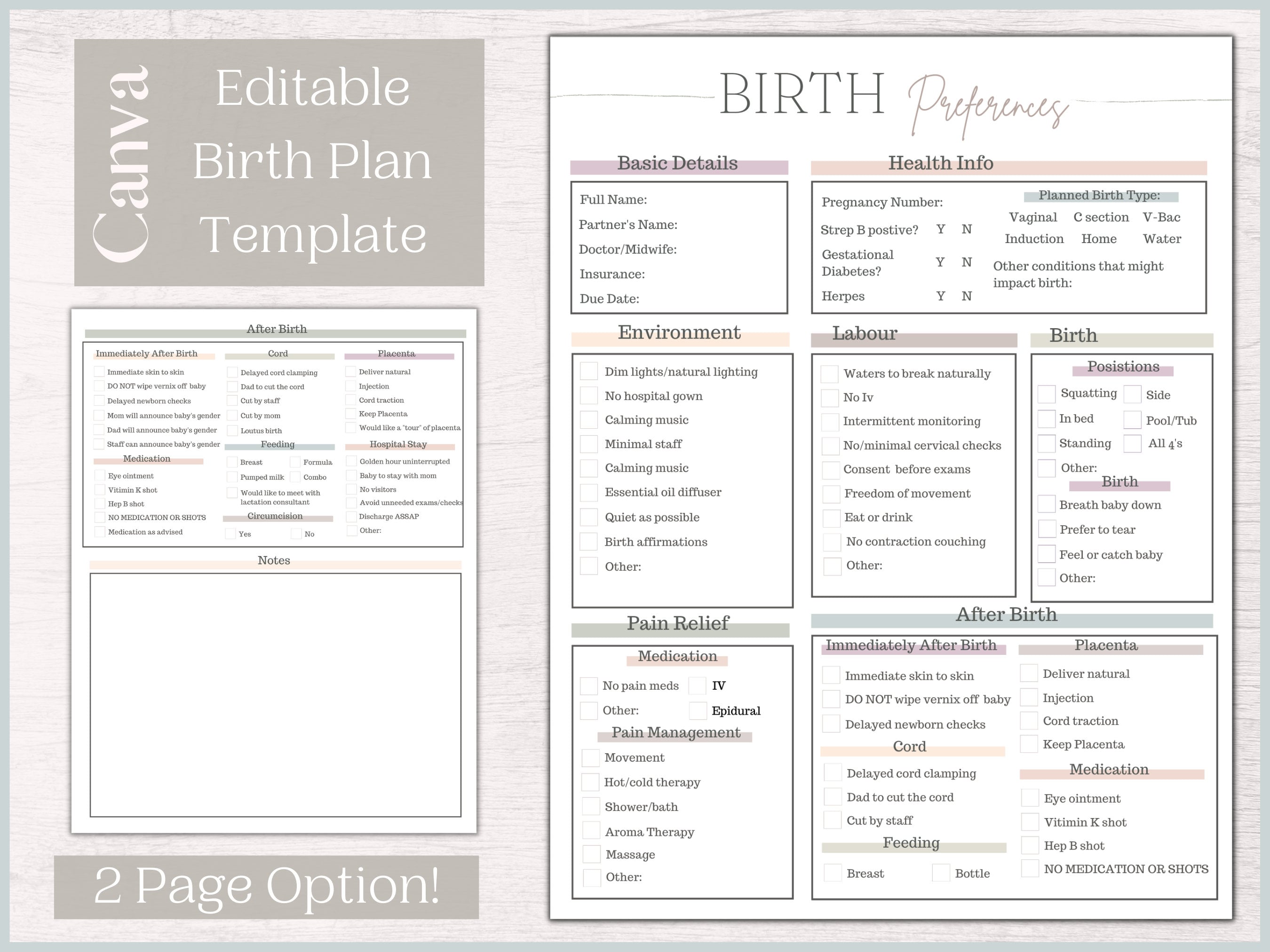 Editable Birth Plan Template |printable Birth Plan and Checklist - Etsy ...