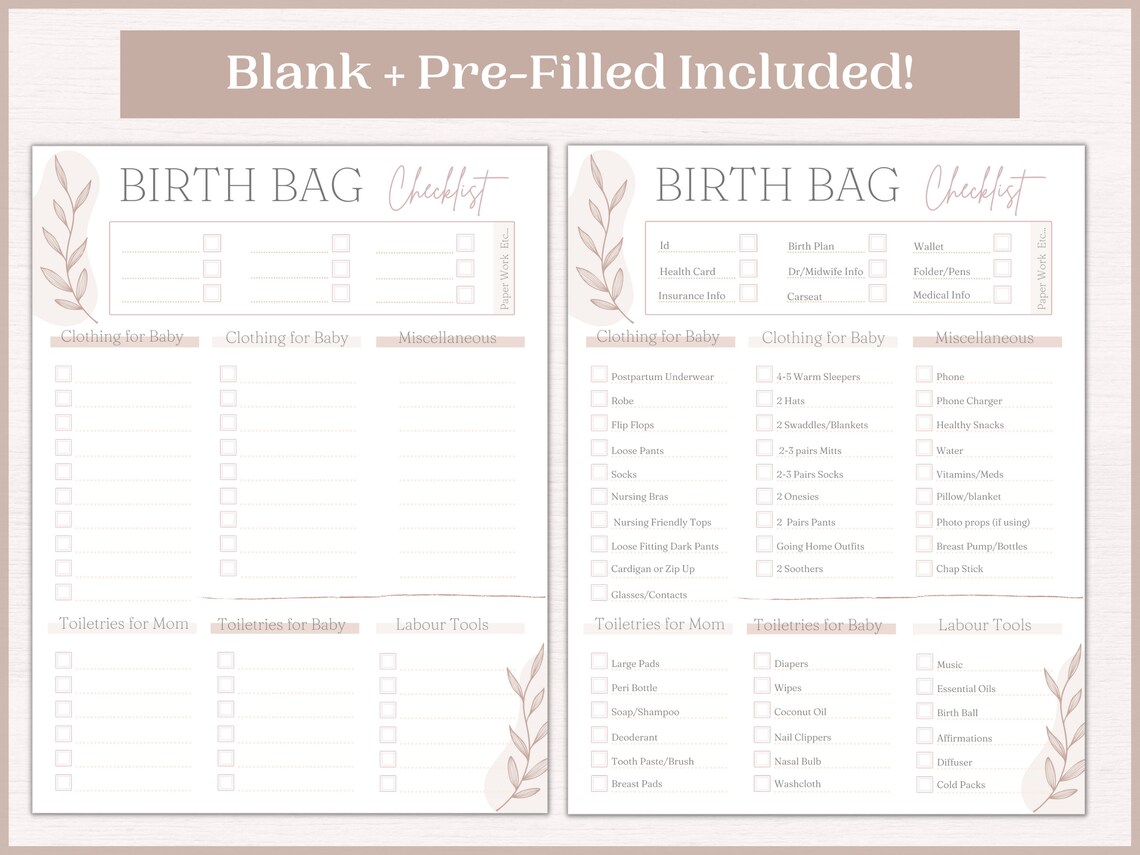 Birth Bag Packing List Editable Hospital Bag Packing - Etsy