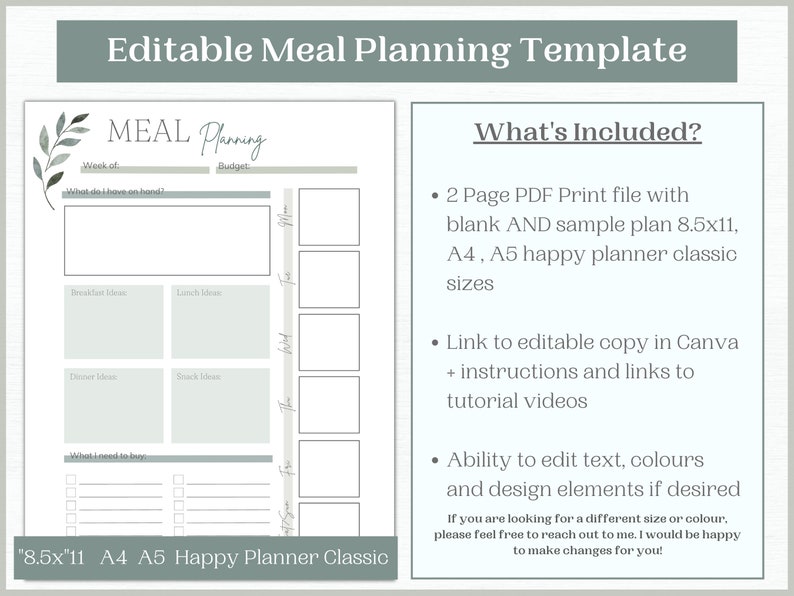 Editable Weekly Meal Planner Template | Canva Meal Planner Template | Household Planner ...