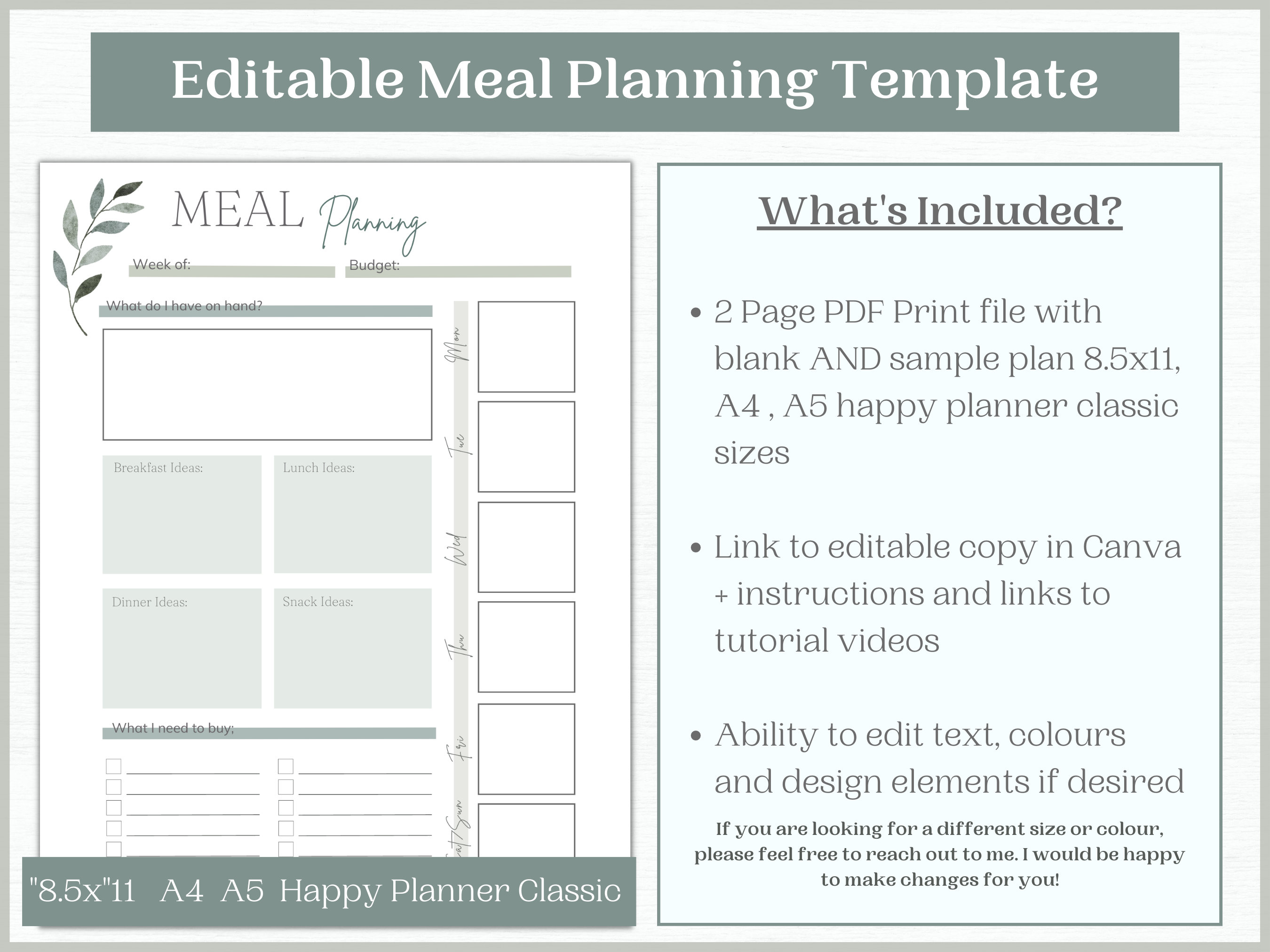 Editable Weekly Meal Planner Template | Canva Meal Planner Template ...