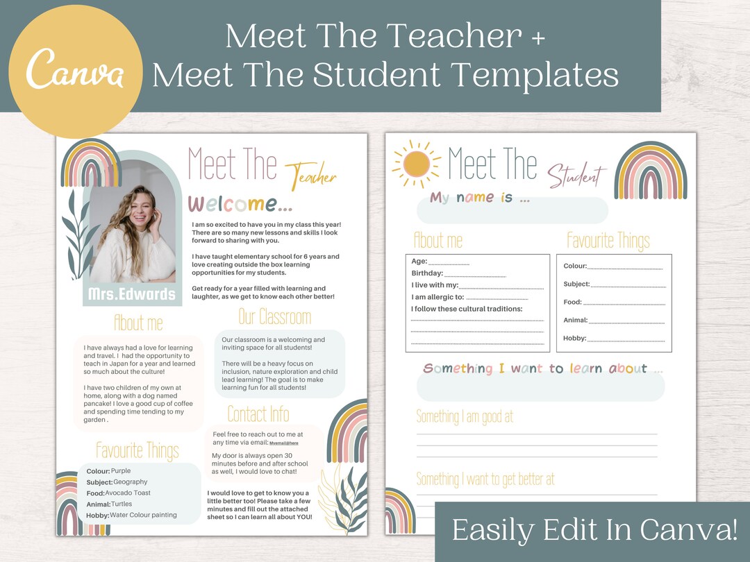 Meet the Teacher and Meet the Student, Editable Classroom Templates ...