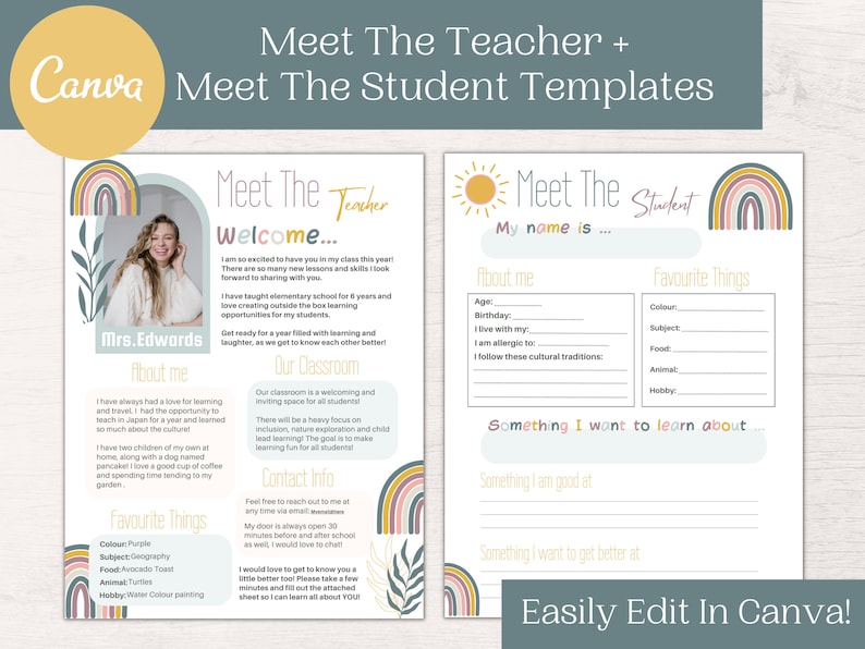 Meet the Teacher and Meet the Student, Editable Classroom Templates ...