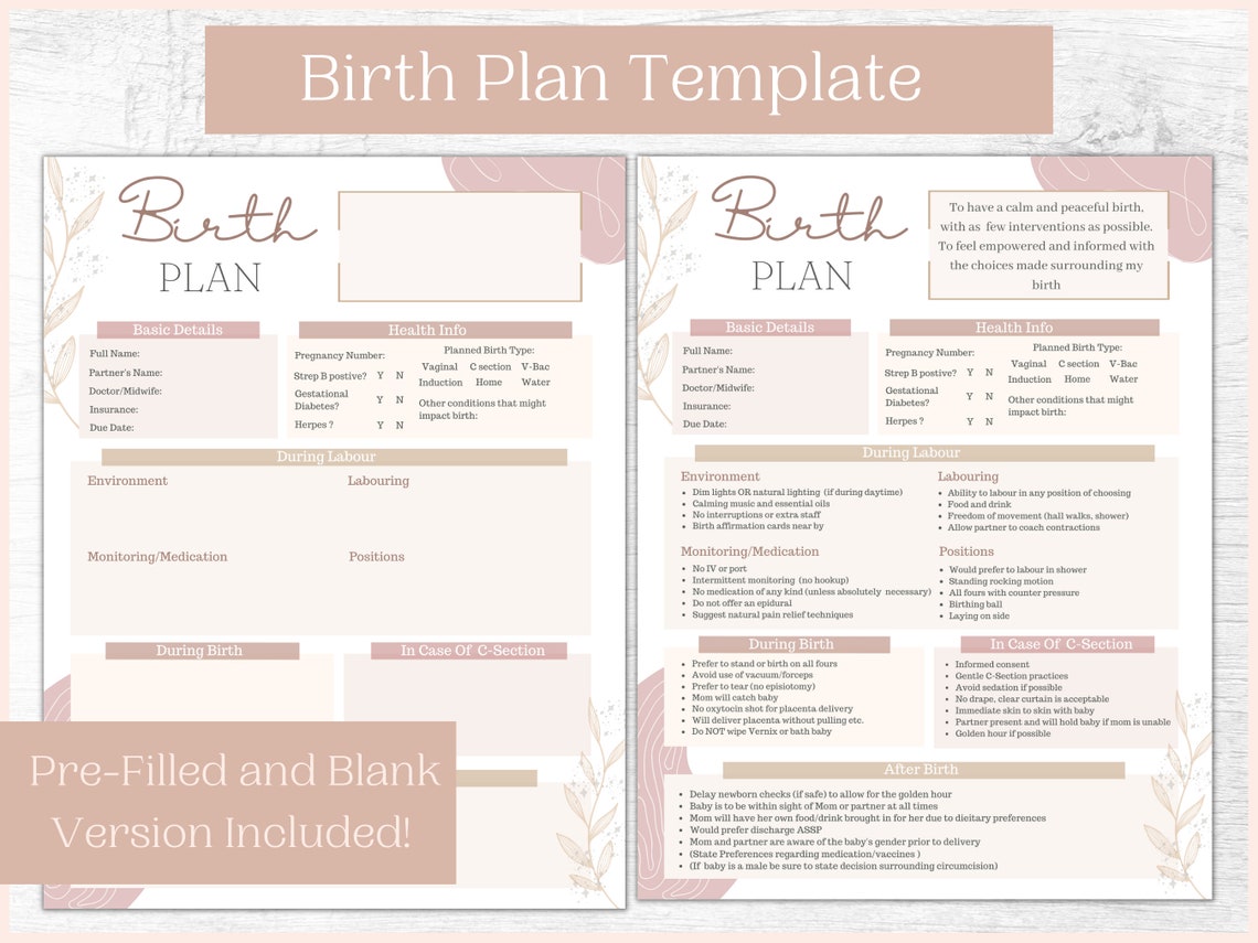 Editable Birth Plan Template and Hospital Bag Checklist Bundle - Etsy