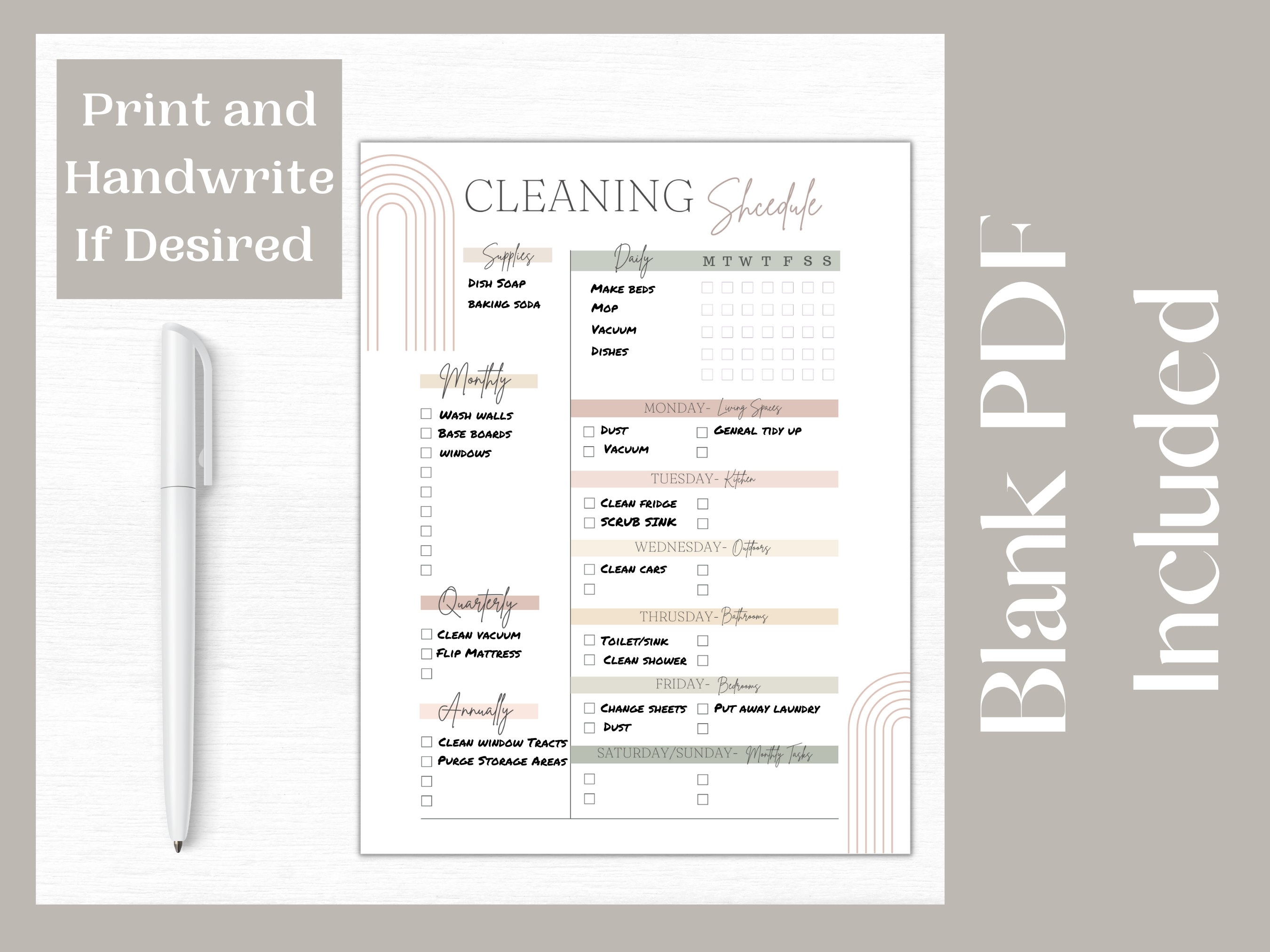 Printable Cleaning Schedule | Editable Cleaning Schedule Template - Etsy