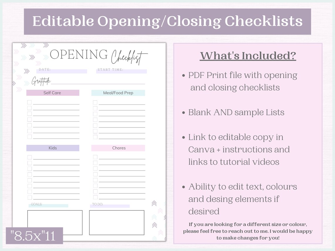 Editable Cleaning Schedule Opening and Closing Household - Etsy