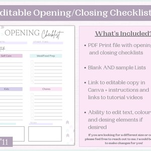 Editable Cleaning Schedule | Opening and Closing Household Cleaning ...