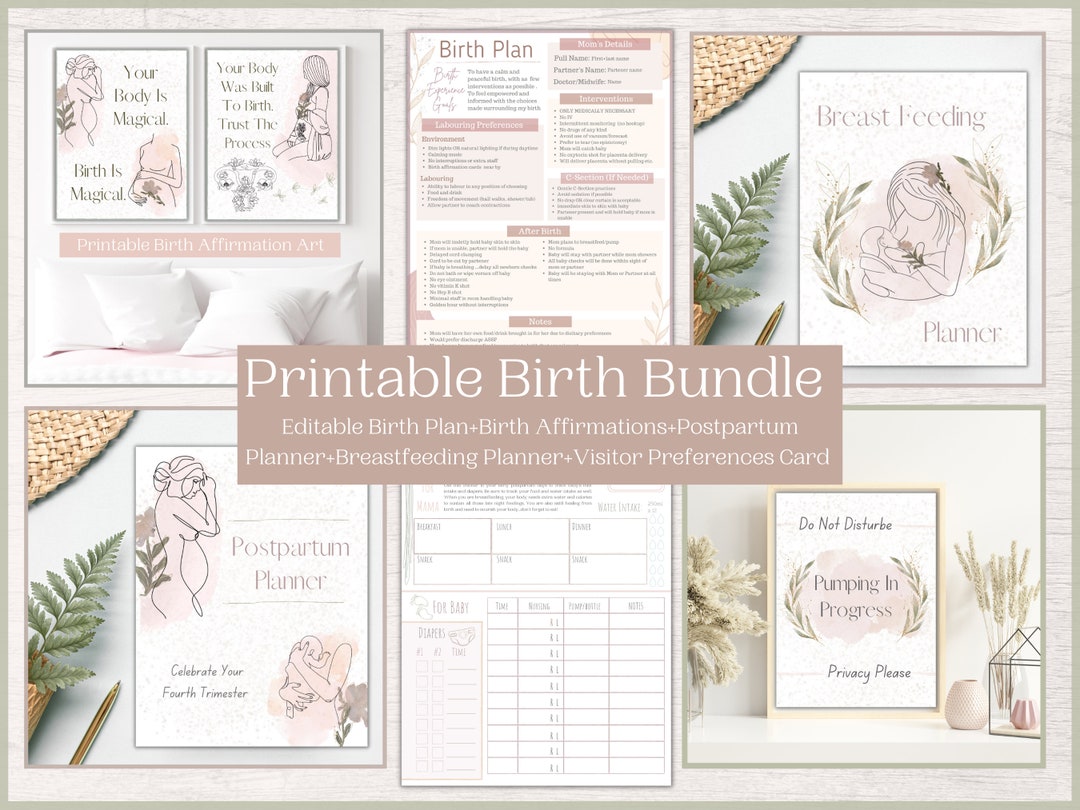 Printable Birth Plan and Postpartum Bundle | Birth Affirmations ...