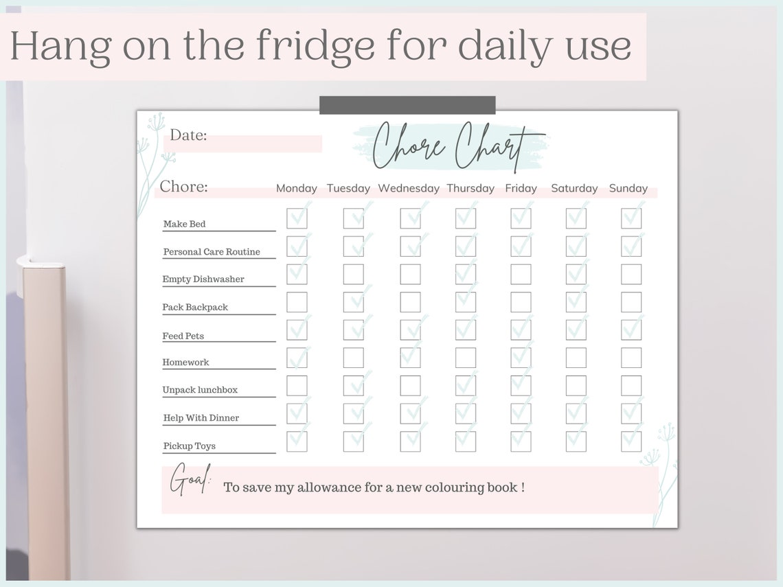 Editable Chore Chart for Kids Pastel Colours and Minimalist Design - Etsy