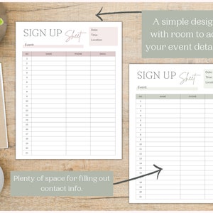 Editable Sign up Sheet Template | Printable Sign up Form | Contact ...