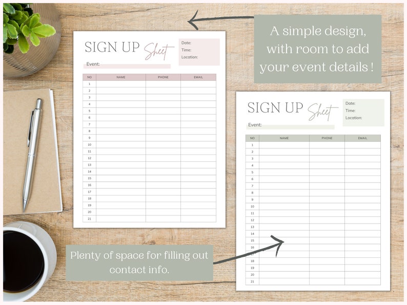 Editable Sign up Sheet Template | Printable Sign up Form | Contact ...