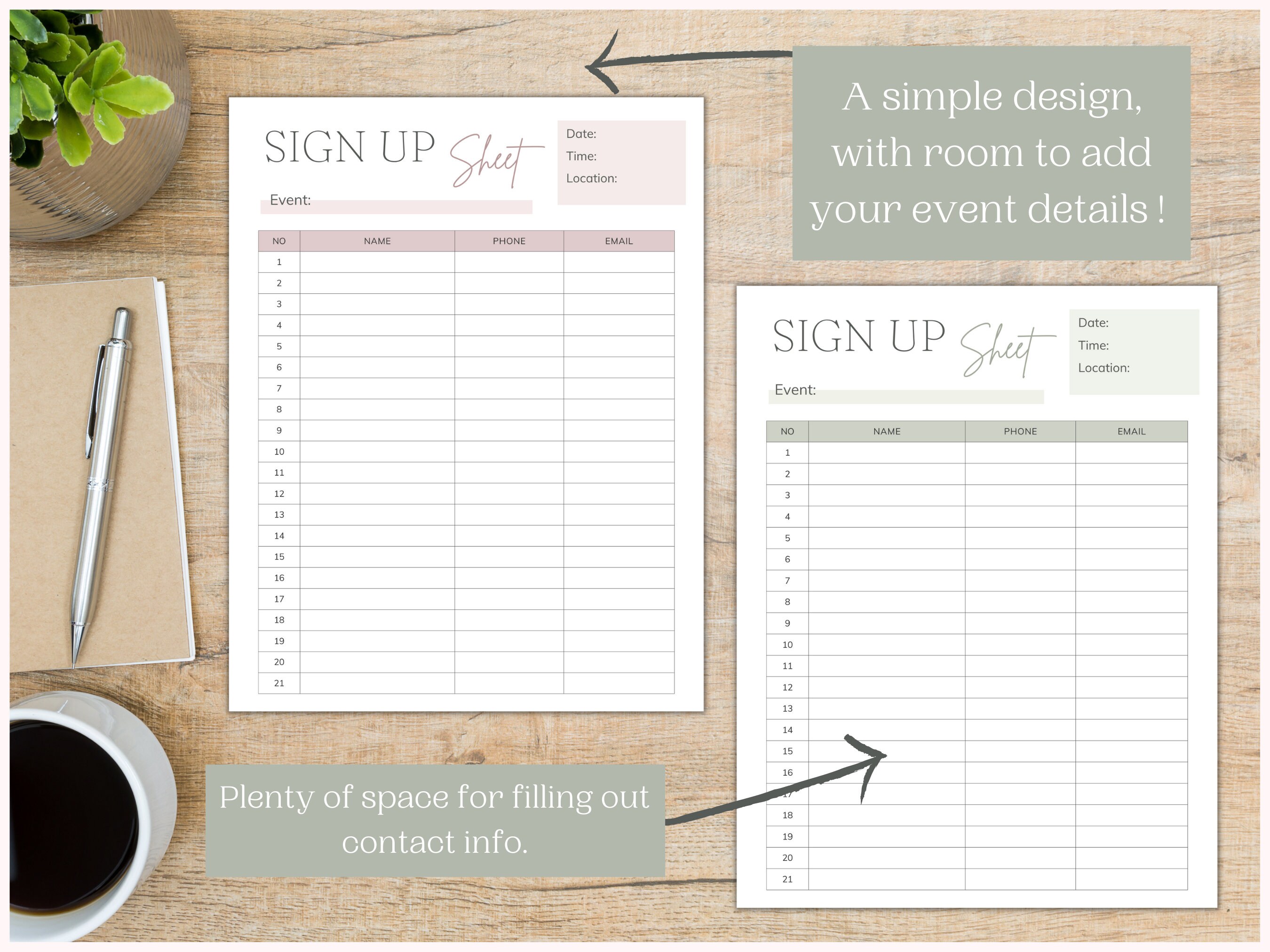 Editable Sign up Sheet Template | Printable Sign up Form | Contact ...