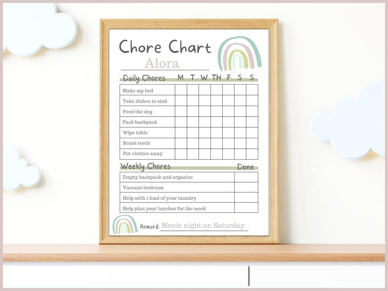 Editable Chore Chart for Kids Printable Kids Chore Chart Responsibility ...