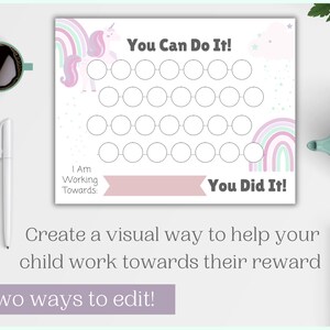 Editable Toddler Reward Chart | Unicorn Reward Chart | Printable Reward ...