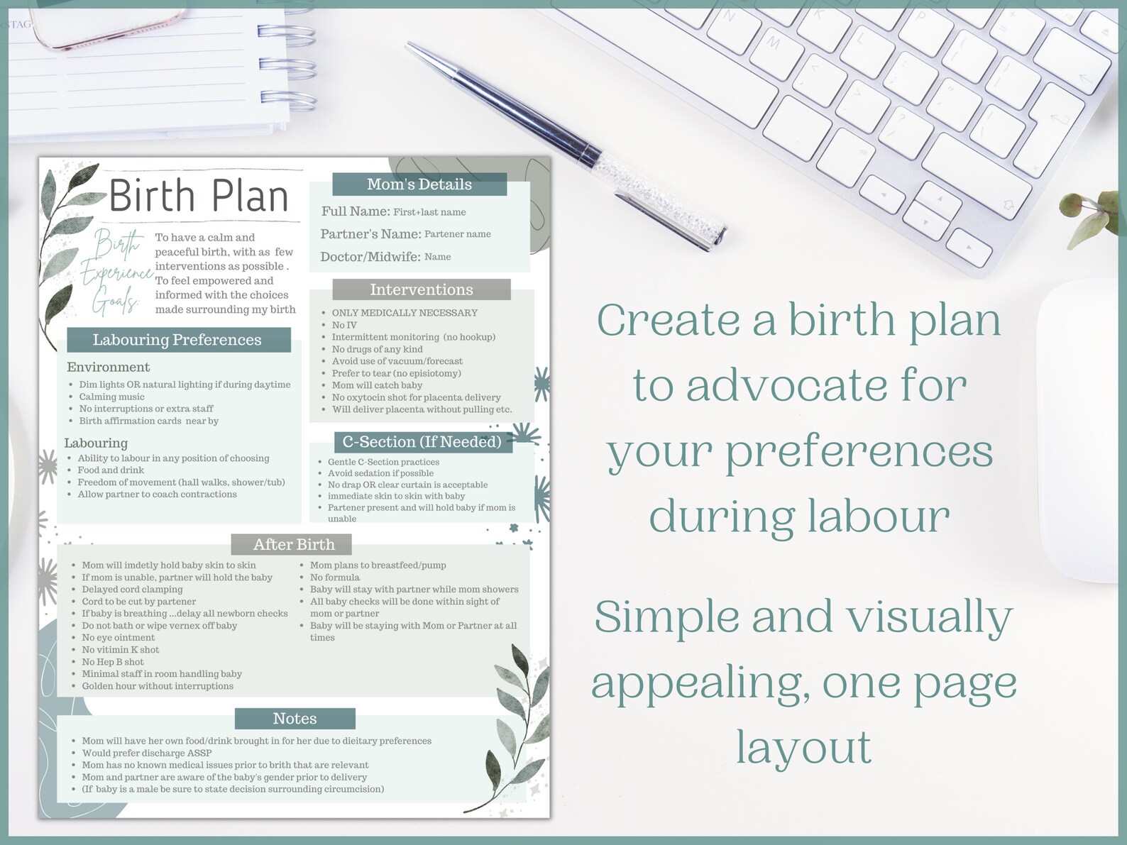 Editable Birth Plan Template and Hospital Bag Checklist Bundle - Etsy