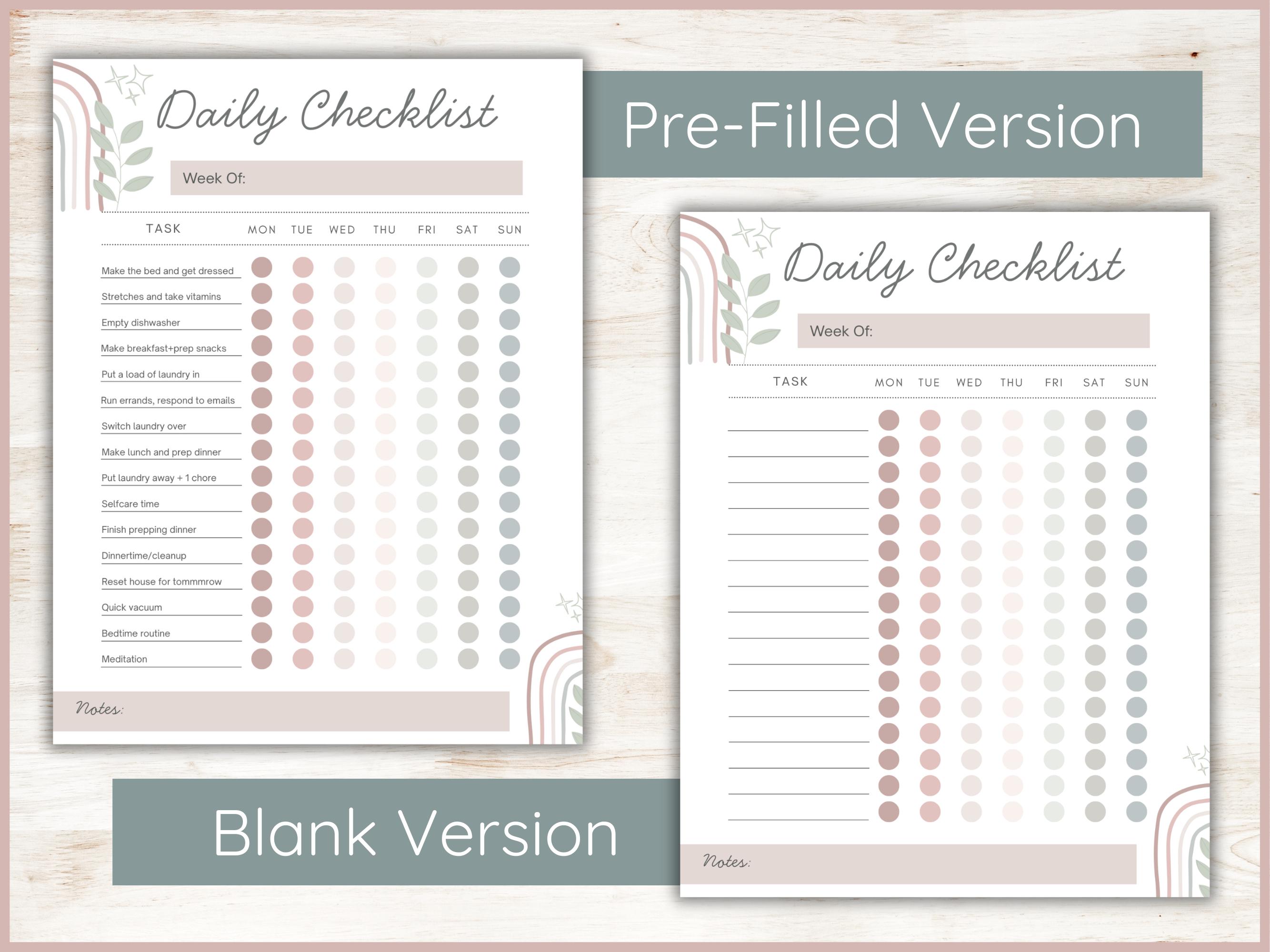 Editable Daily Checklist | Daily to Do List Template | Weekly Habit ...