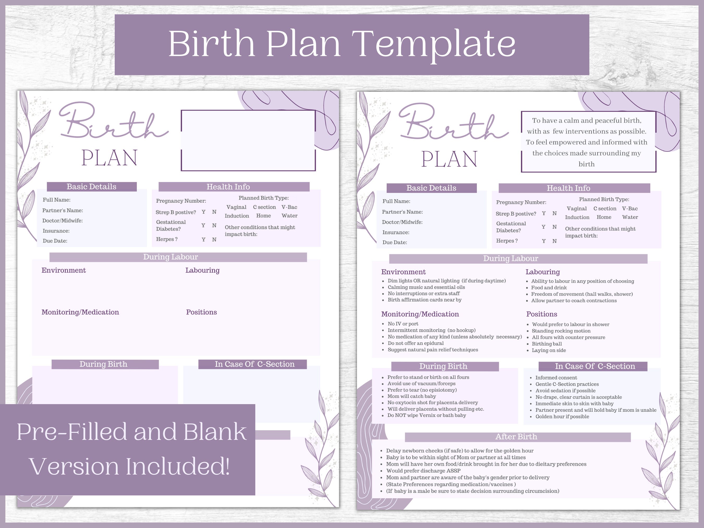 Editable Birth Plan Template and Hospital Bag Checklist Bundle - Etsy