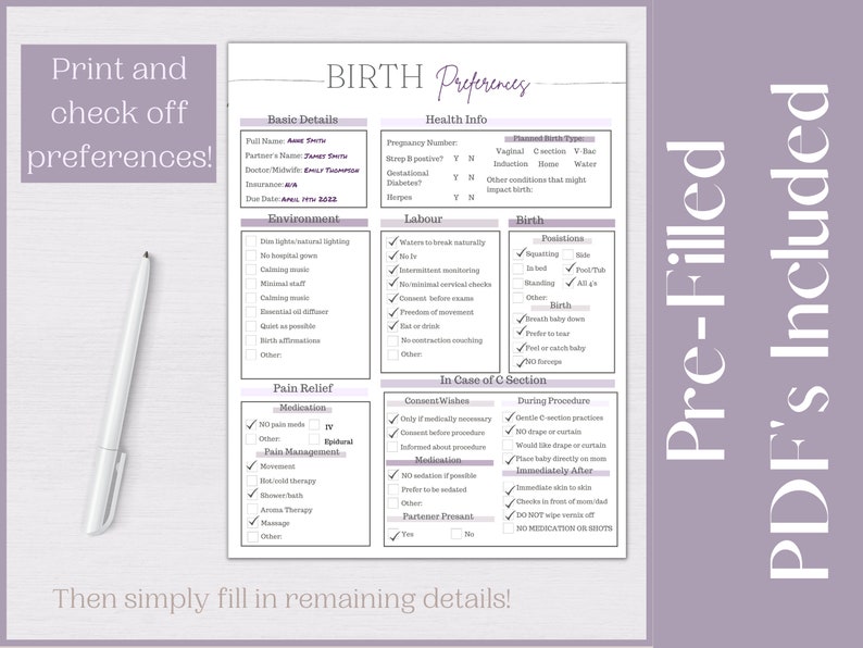 Editable Birth Plan Template |printable Birth Plan and Checklist - Etsy
