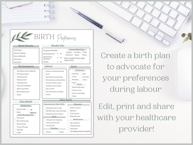 Printable and Editable Birth Plan Template | Neutral Colours Birth Plan ...