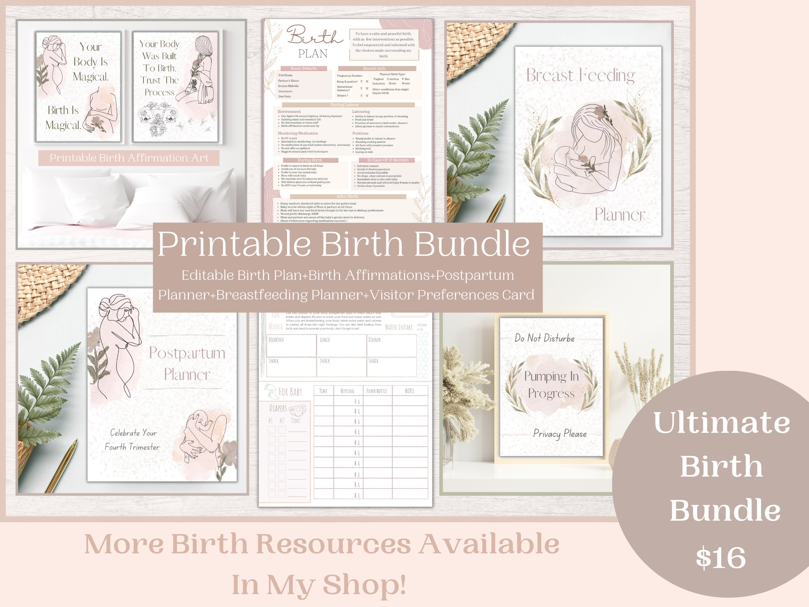 Editable Birth Plan Template and Hospital Bag Checklist Bundle - Etsy