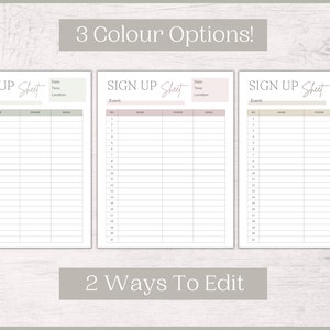 Editable Sign up Sheet Template | Printable Sign up Form | Contact ...