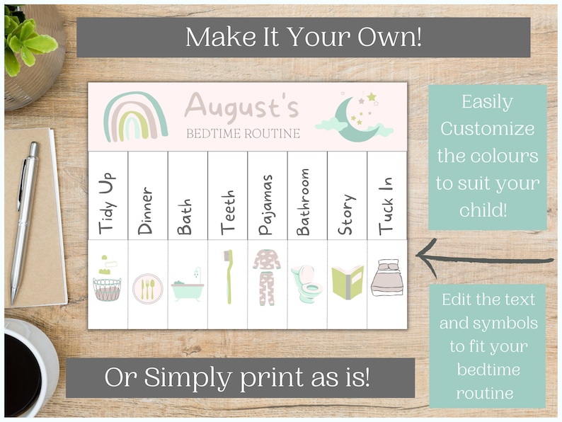 Editable Toddler Bedtime Routine Chart Printable Chore Chart - Etsy