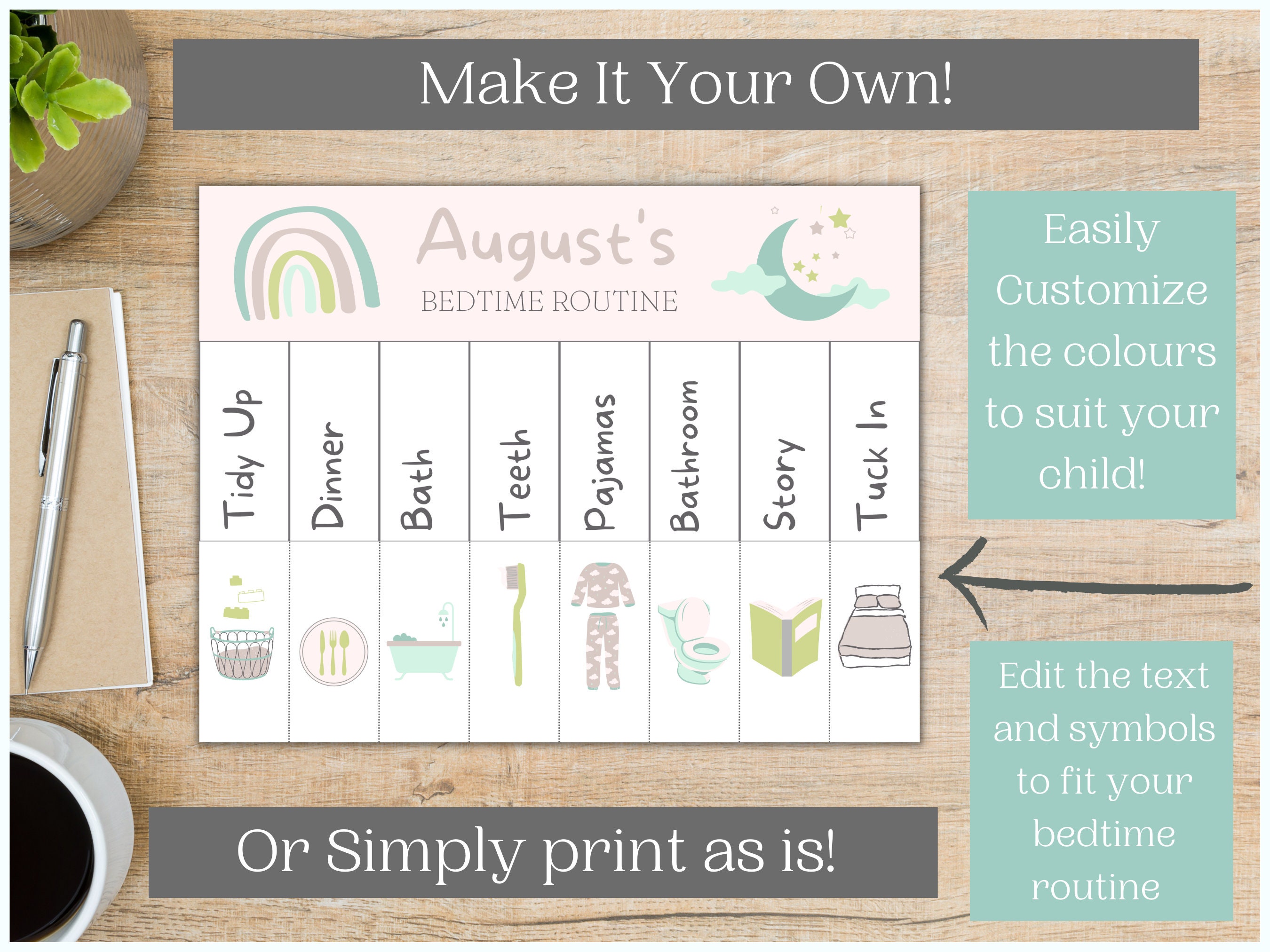 Editable Toddler Bedtime Routine Chart Printable Chore Chart - Etsy