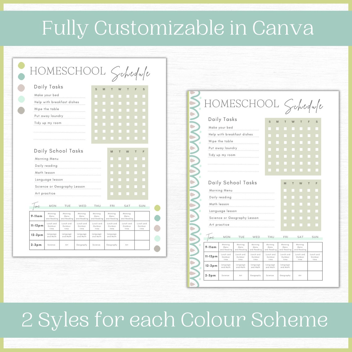 Editable Homeschool Schedule Template Weekly Schedule and Chore Chart ...