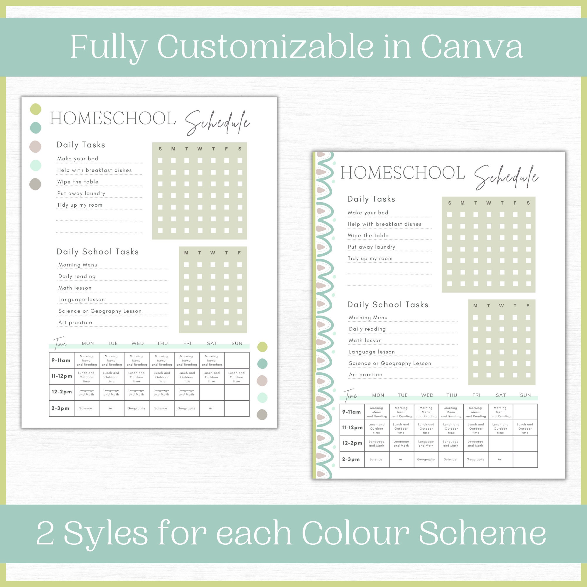 Editable Homeschool Schedule Template Weekly Schedule and Chore Chart ...