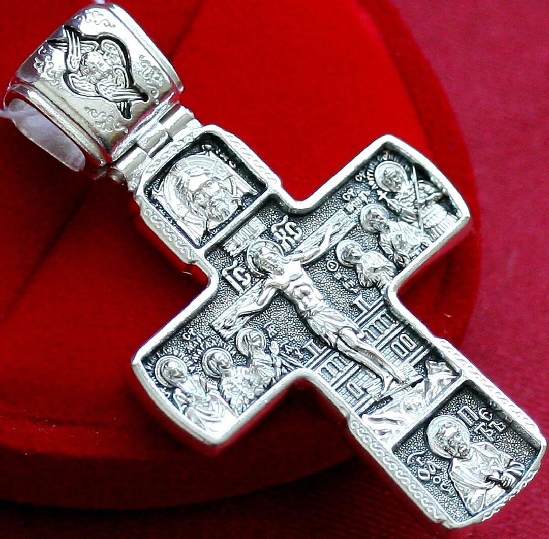 Russian Orthodox Big Body Prayer Cross Silver 925 Mother of God Sign ...