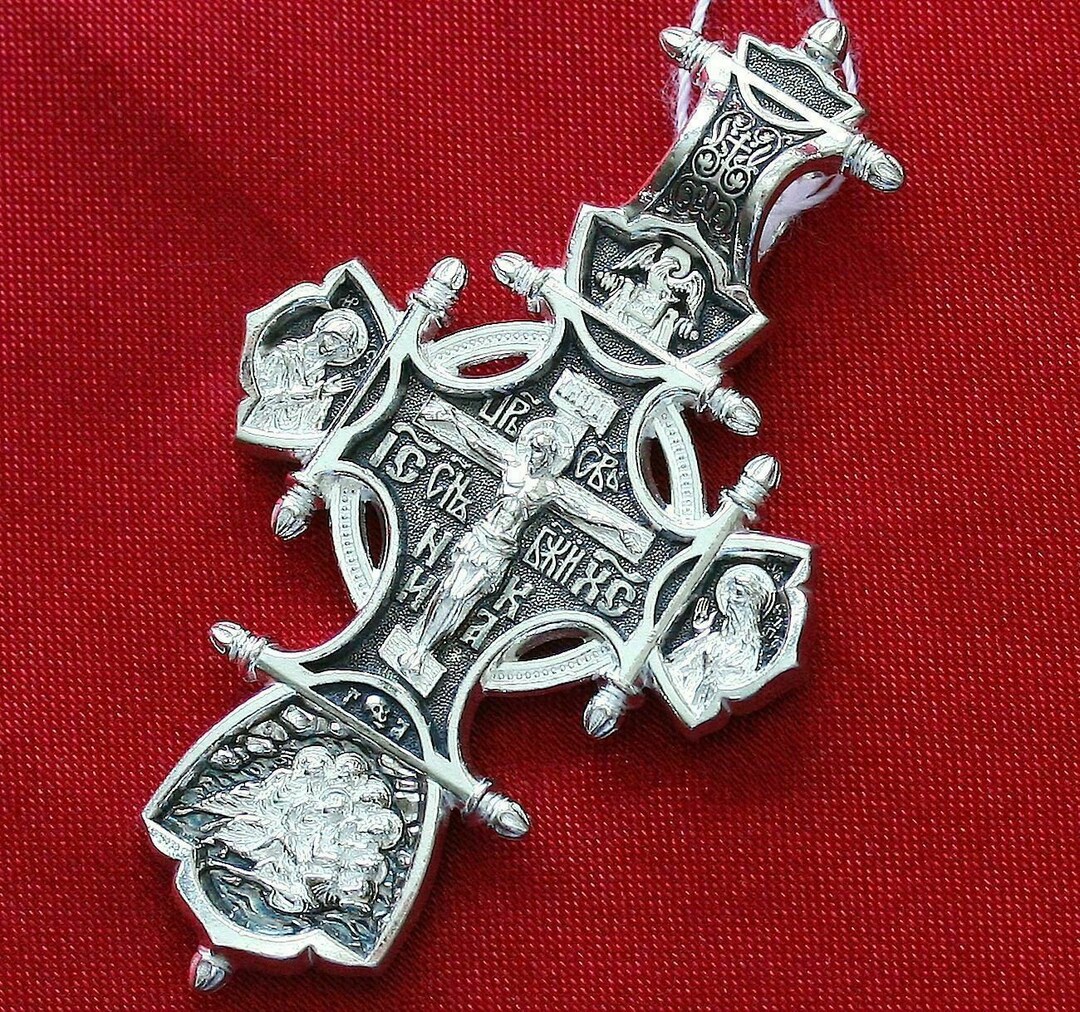 Men Orthodox Big Body Prayer Cross Silver 925 Mother of God & Saints ...