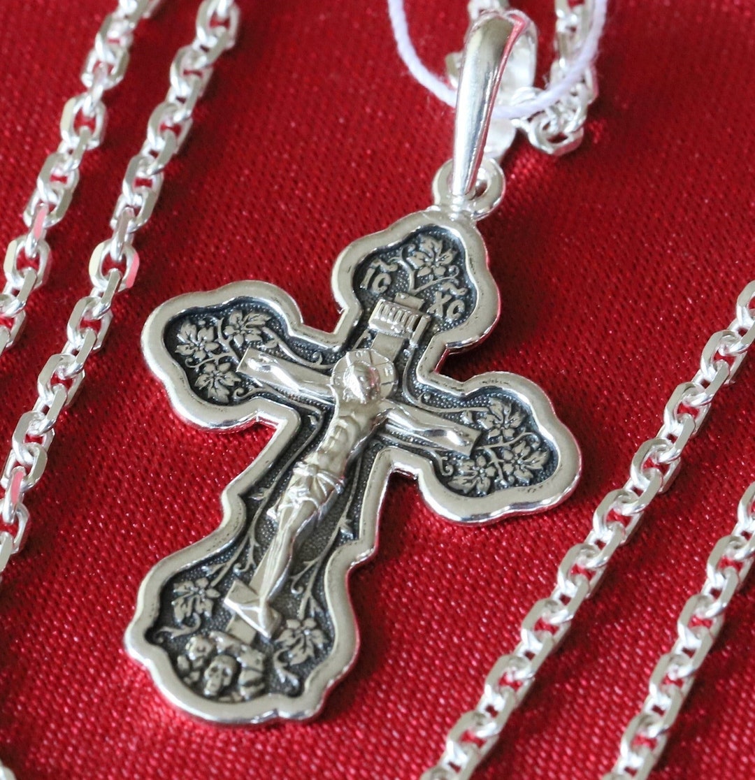Christian Baptism Cross Necklace Anchor Chain Set. Russian Orthodox ...