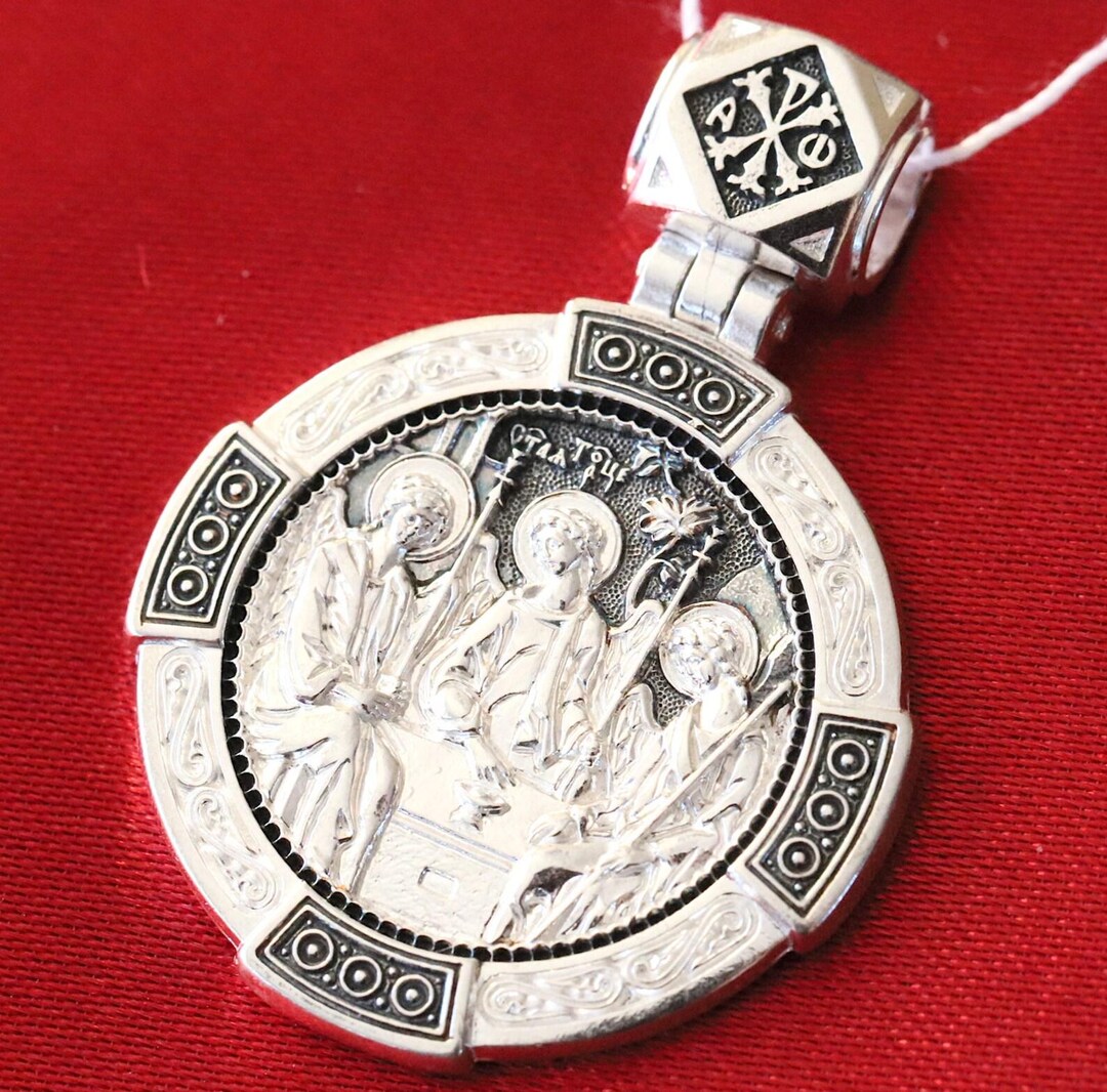 Silver 925 Orthodox Pendant Holy Trinity Icon Christian Body Charm ...