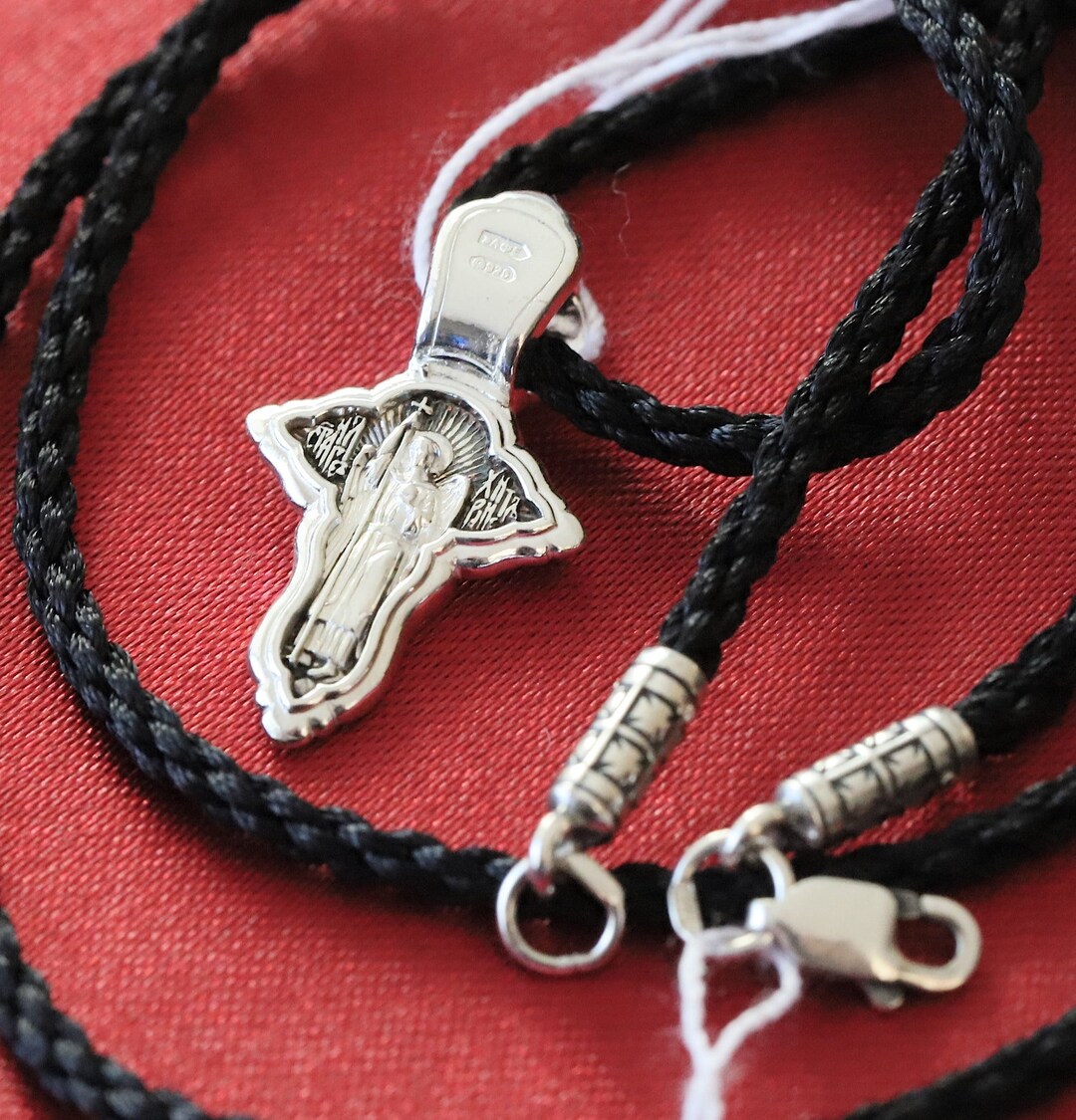 Guardian Angel Greek Christian Religious Body Cross + Black Silk Cotton ...