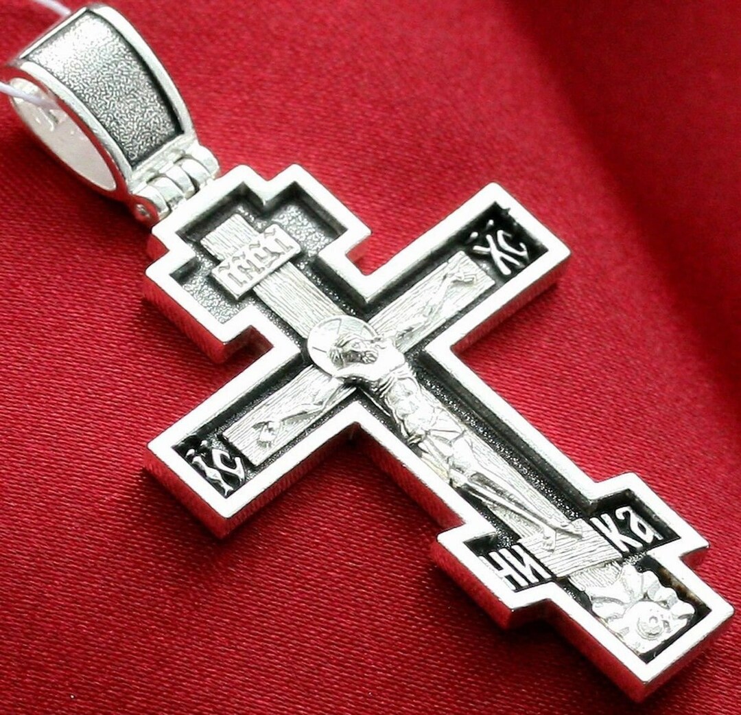 Large Russian Greek Orthodox Crucifix Cross W/ Prayer 925 Sterling ...