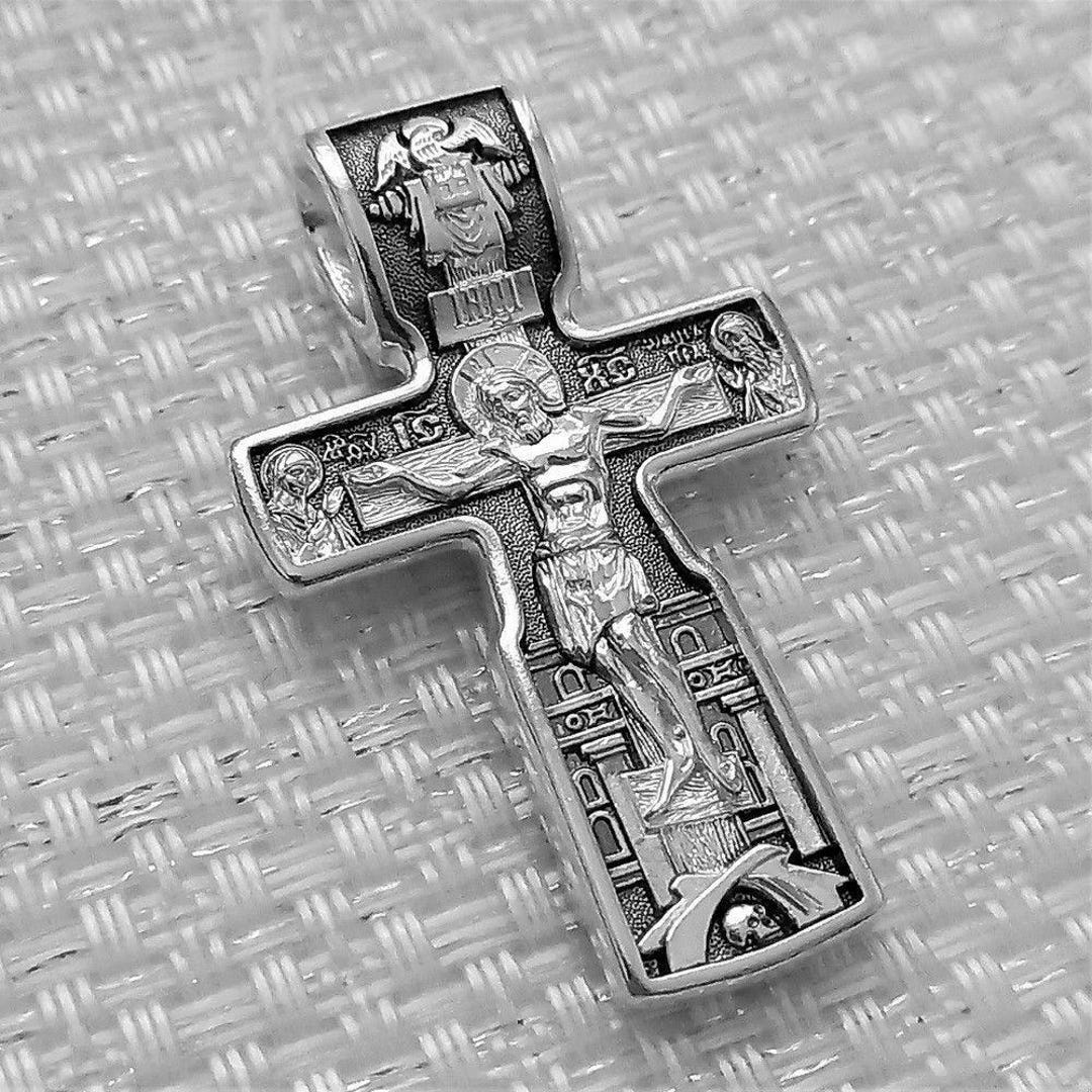 Russian Greek Men Orthodox Prayer Cross Silver 925 Christian Authentic ...