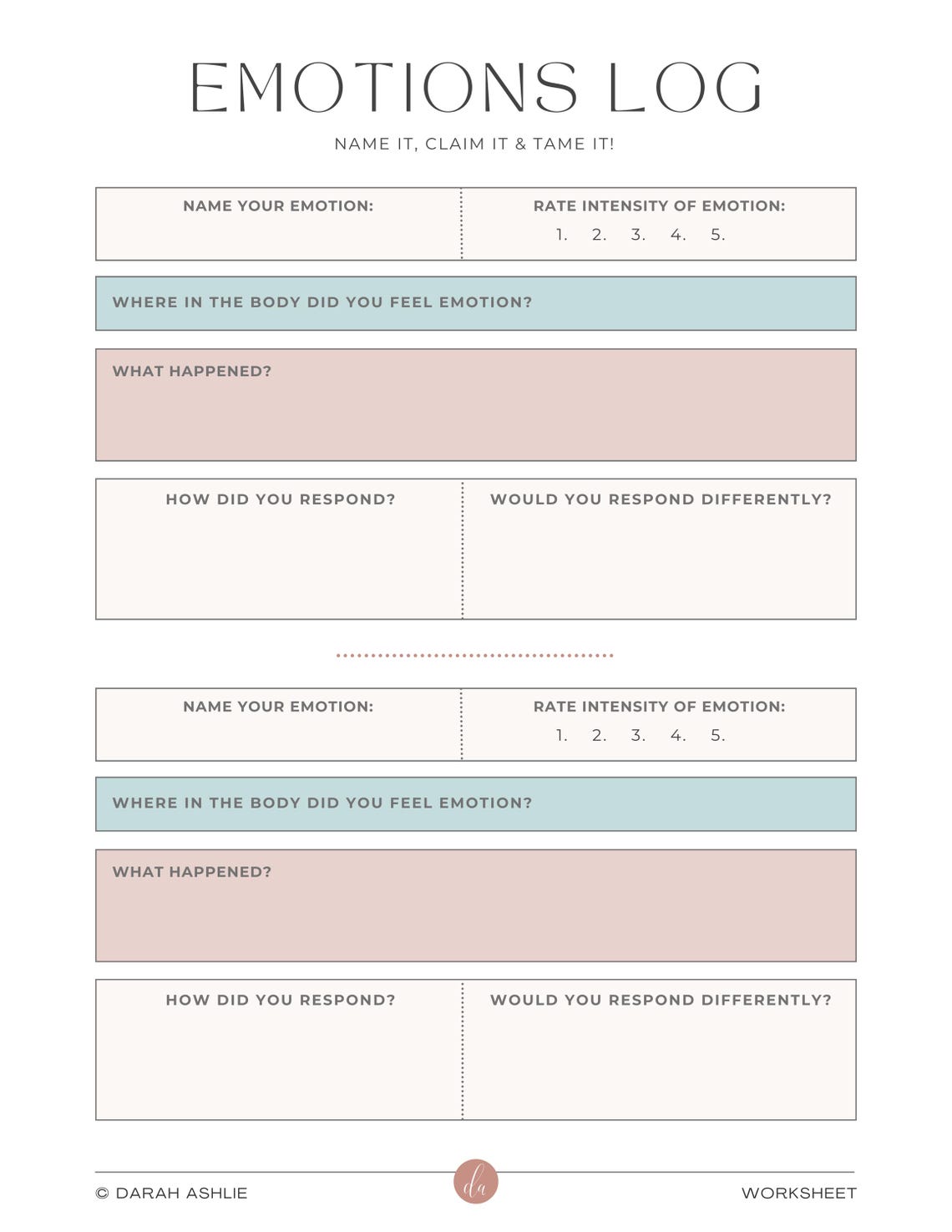 Emotions Log | Instant Download | Letter-sized Printable | Mood Tracker ...
