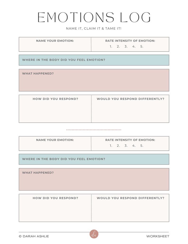 Emotions Log | Instant Download | Letter-sized Printable | Mood Tracker ...