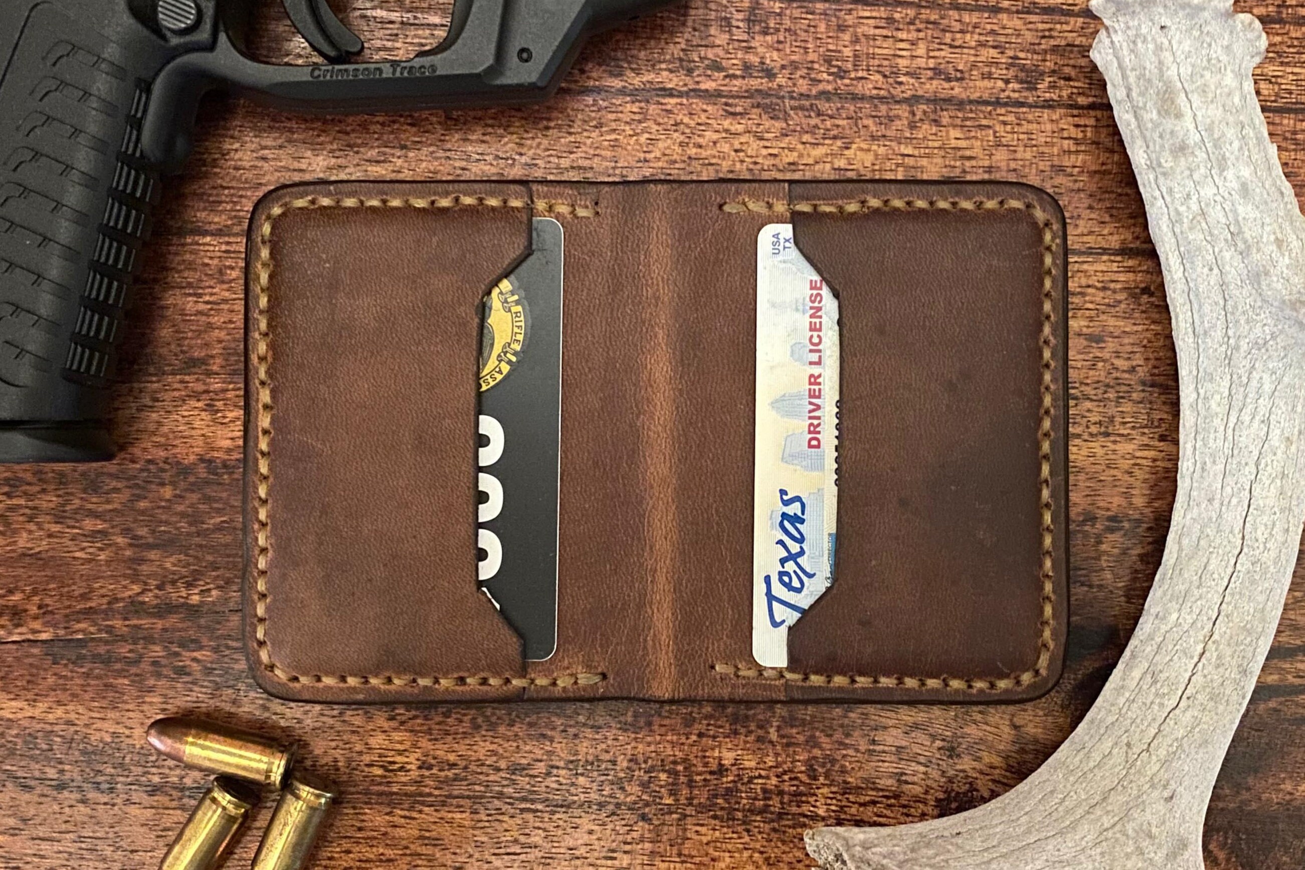 Whitetail Deerskin Hand Stitched Mens Full Grain Minimalist Bifold 4 ...