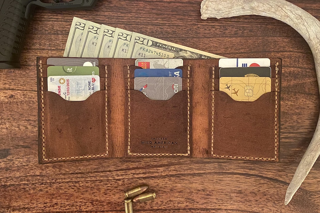 Hand Stitched Deerskin Leather Trifold Wallet - Minimalist 9 Card - Etsy