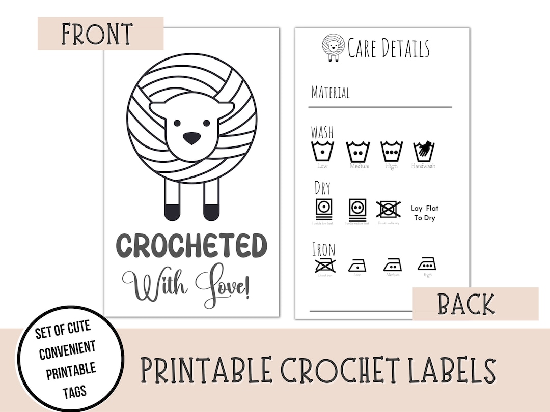 PRINTABLE Crochet Product Tags Crochet Care Label Crocheted With Love ...