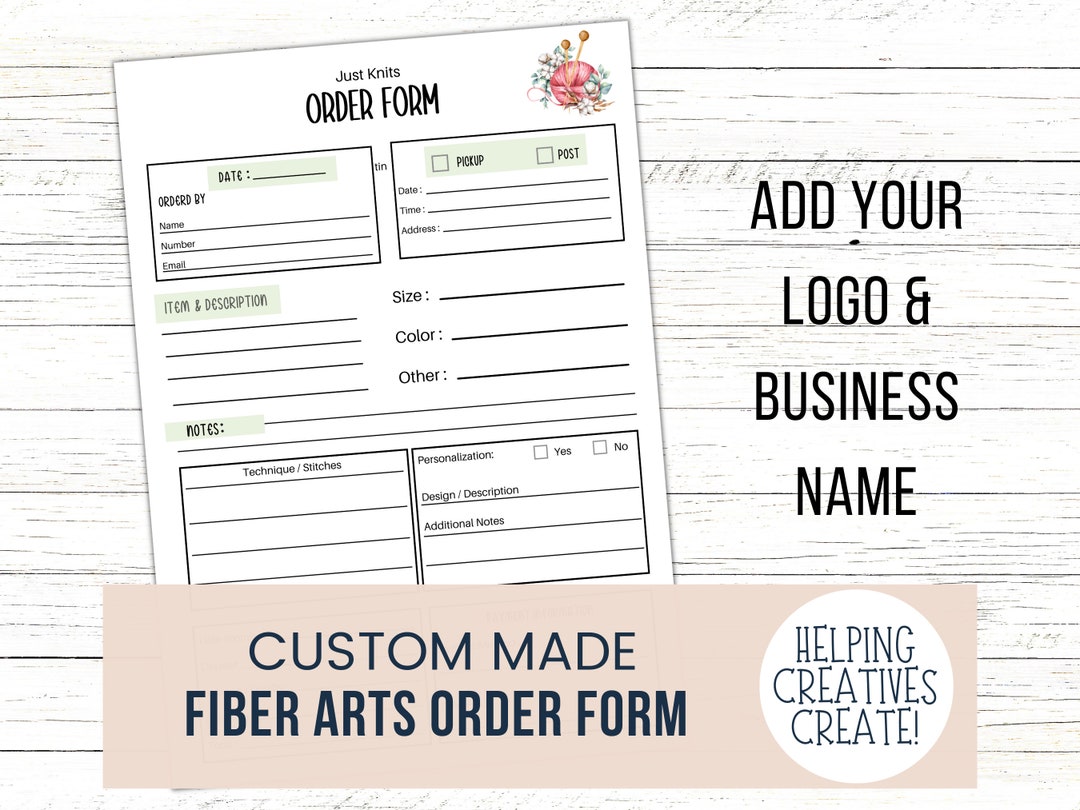 Custom Fiber Arts Order Form Knitting Order Form Crochet Small Business ...