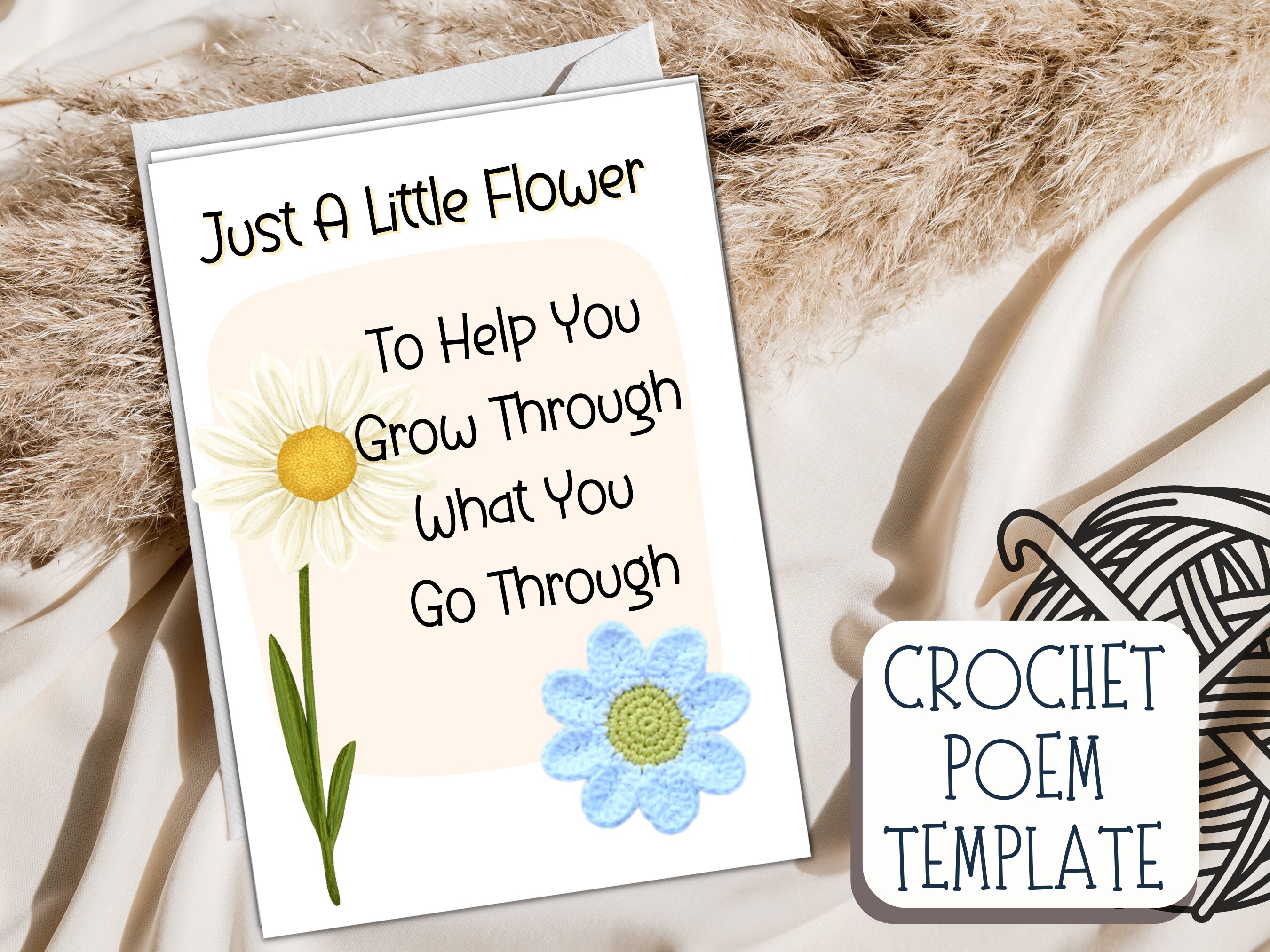 PRINTABLE Crochet Flower Card Boho Crochet Pocket Flower Poem Template ...