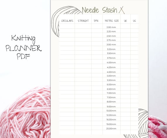 Knitting Needle Inventory Printable and Fillable PDF | Etsy Canada